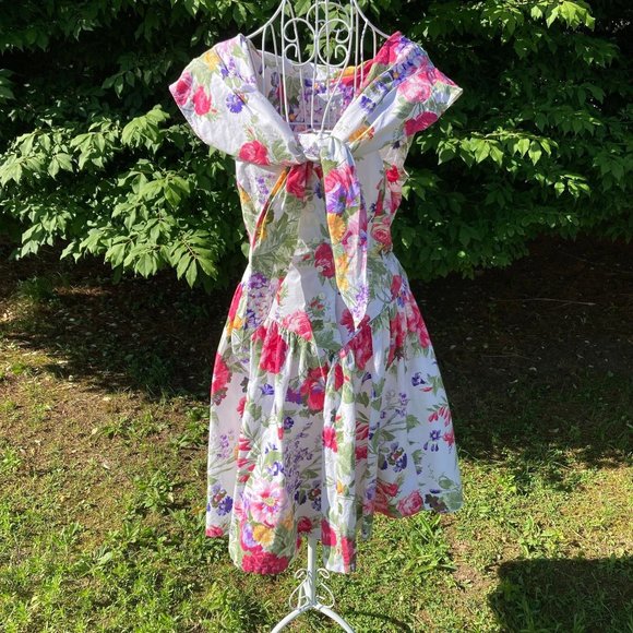 Vintage | Dresses | Vintage 8s Dress Floral Rose 980s Cottage Core Pink ...